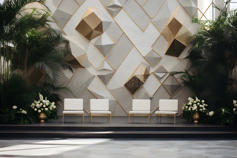 Geometric-inspired Ceremony with Angular Arches, Modern Seating. AI ...