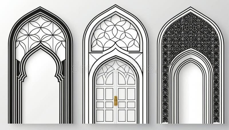 Geometric Islamic Arch Designs with Intricate Patterns on White ...