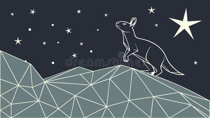 Geometric Kangaroo Under Starry Sky, Abstract Wildlife Night, Vector ...