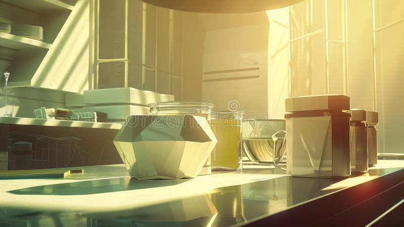 Geometric Kitchen Countertop with Sunlight Stock Illustration ...