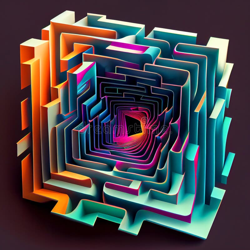 Geometric Labyrinth, Optical Illusion, Ai Illustration Stock ...