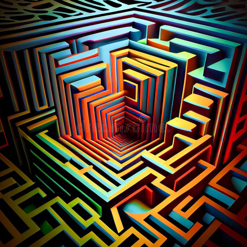 Geometric Labyrinth, Optical Illusion, Ai Illustration Stock ...