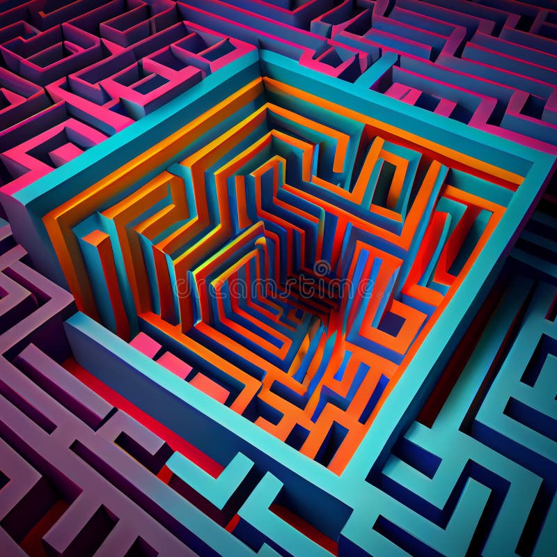 Geometric Labyrinth, Optical Illusion, Ai Illustration Stock ...
