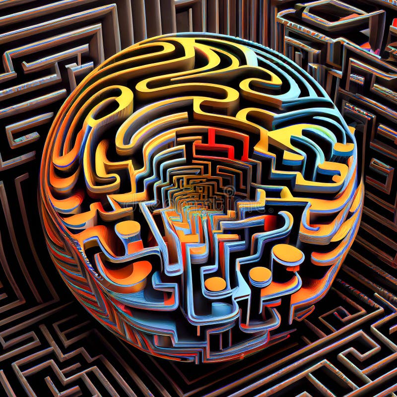 Geometric Labyrinth, Optical Illusion, Ai Illustration Stock ...