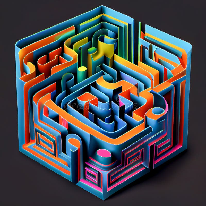 Geometric Labyrinth, Optical Illusion, Ai Illustration Stock ...