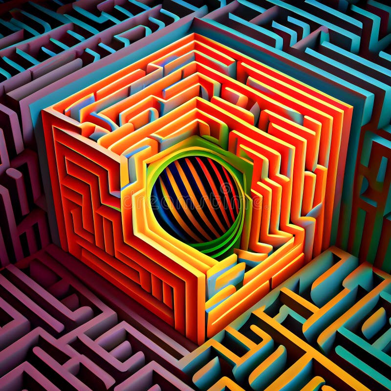 Geometric Labyrinth, Optical Illusion, Ai Illustration Stock ...