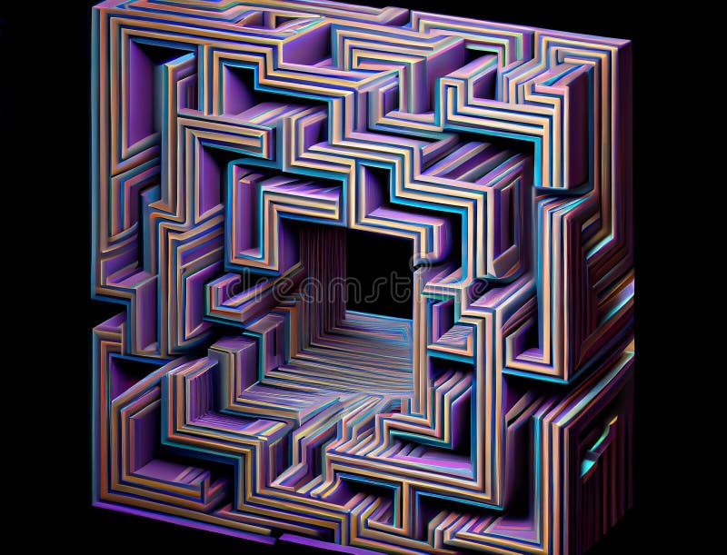 Geometric Labyrinth, Optical Illusion, Ai Illustration Stock ...