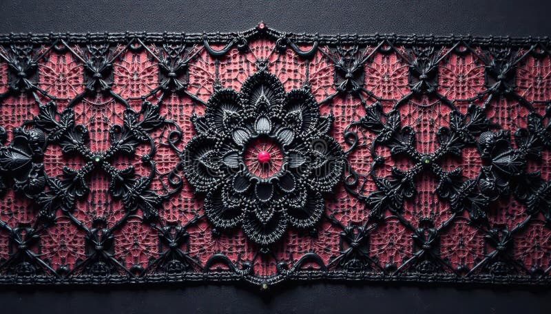 Geometric Lace Motif, Sharp Lines, Black Thread, Dark, Repeat ...