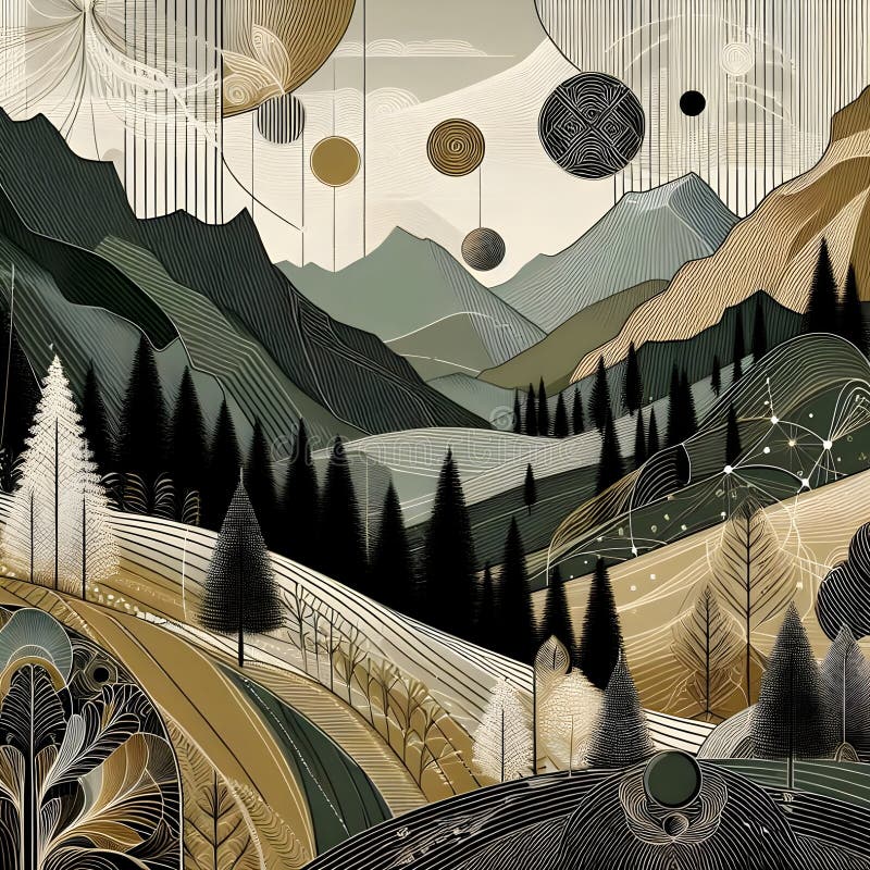 Geometric Landscape Dreamscape. Stock Illustration - Illustration of ...