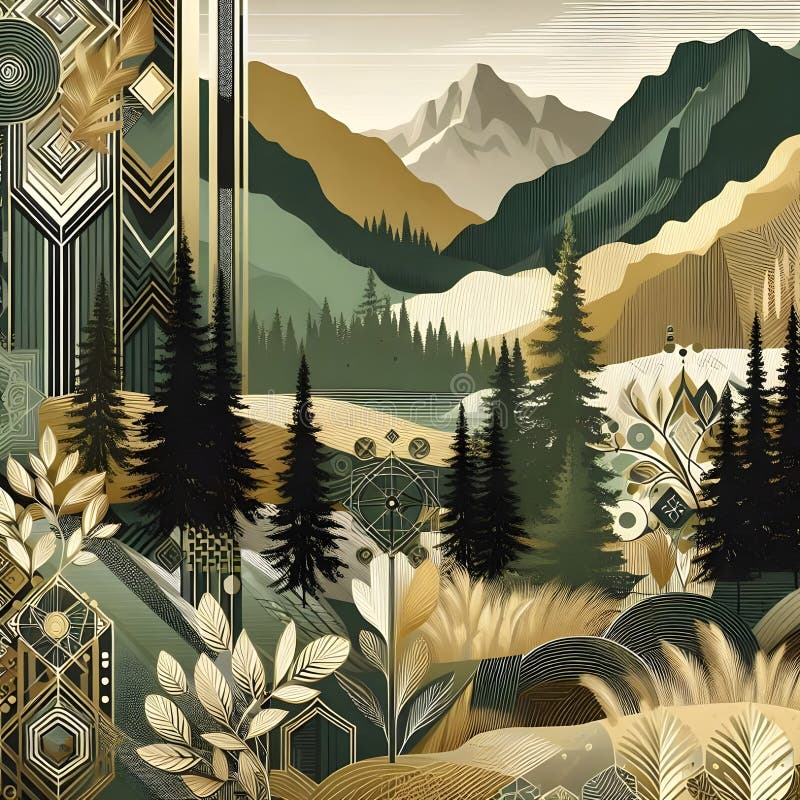 Geometric Landscape Dreamscape. Stock Illustration - Illustration of ...