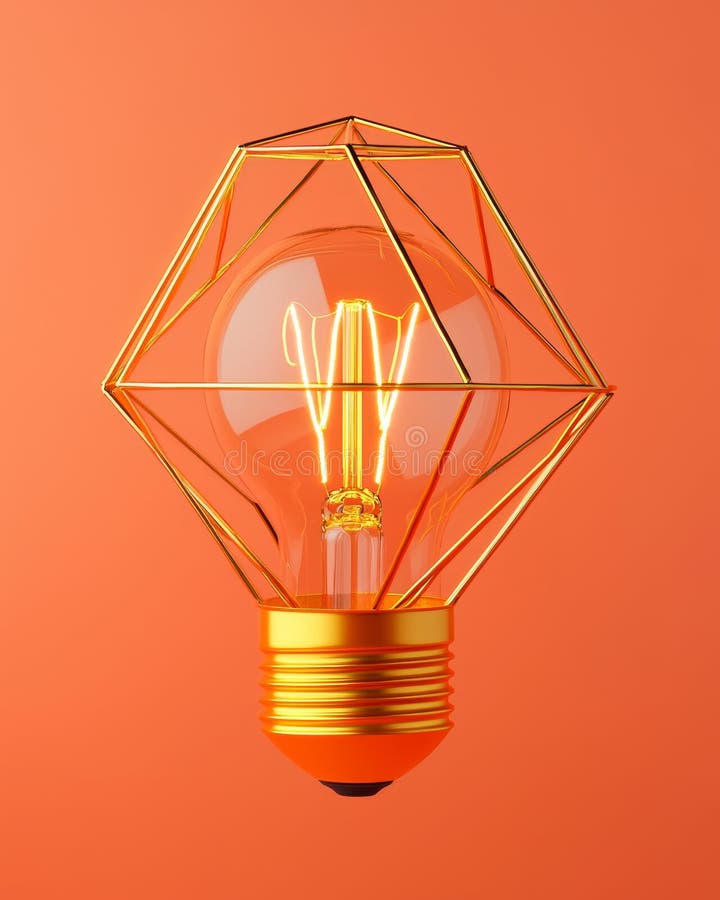 Geometric Light Bulb on Orange Background Stock Illustration ...