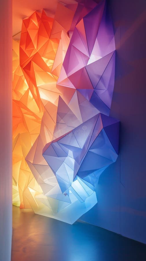 Geometric Light Installation in Warm Gradient Colors Stock Photo ...