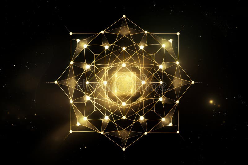 Geometric Light Pattern in Space with Glowing Symmetric Design Stock ...