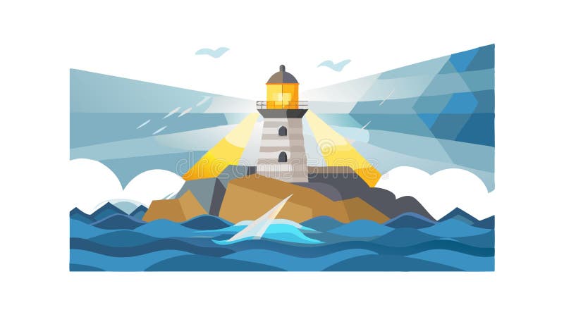 Geometric Lighthouse on Island Scenery, Vector Design Generative AI ...
