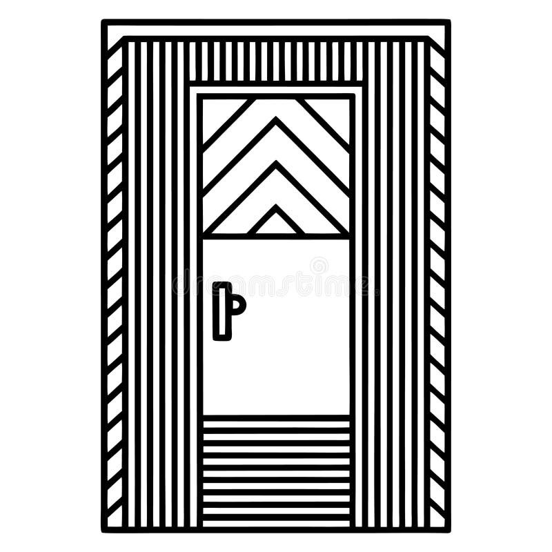 Geometric Line Art Door Design with Striped Frame and Chevron Pattern ...