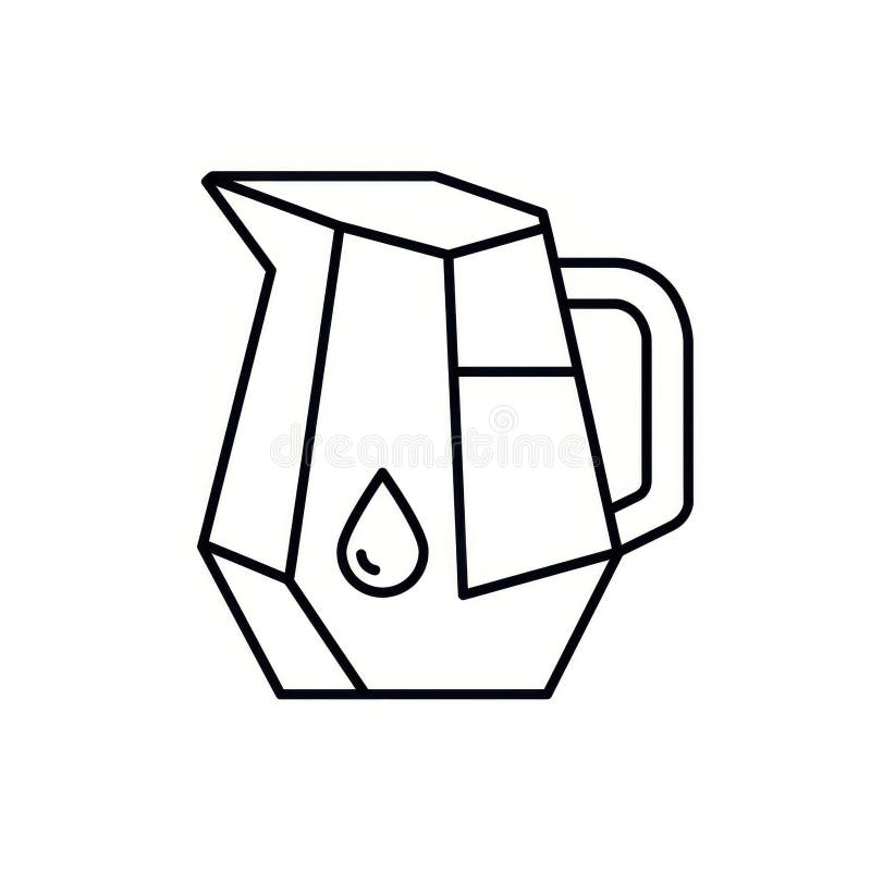Geometric Line Art of a Water Pitcher with Droplet Symbol on White ...