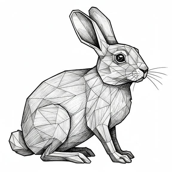 A Geometric Line Drawing of a Rabbit, Composed of Numerous Interlocking ...