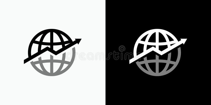 Geometric Line Globe and Growth Arrow Vector Logo Design with Modern ...