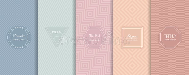 Geometric Line Seamless Patterns. Vector Set of Pastel Backgrounds with ...