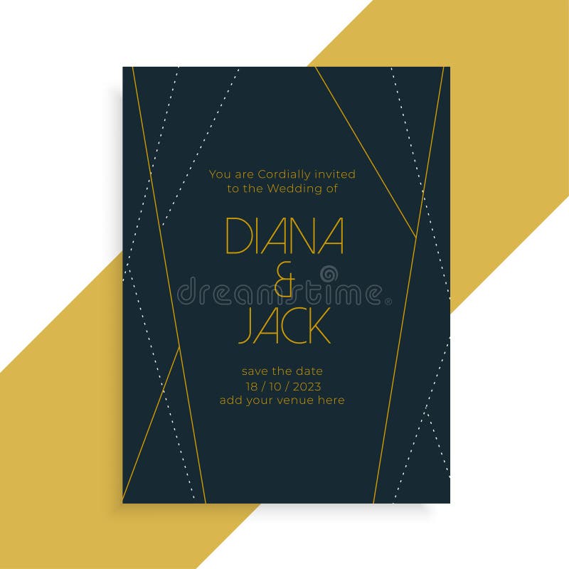 Geometric Line Style Wedding Invitation Dark Template Design Stock ...