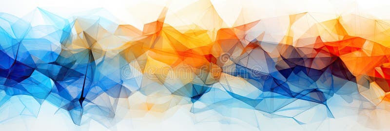 Geometric Lines Abstract Crystalline Orange Yellow Blue Panoramic ...