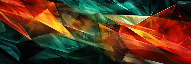 Geometric Lines Abstract Crystalline Red Green Orange Panoramic ...