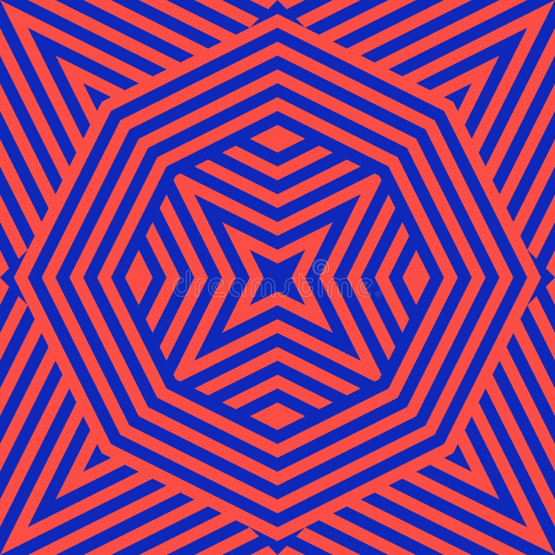 Geometric Lines Seamless Pattern. Abstract Psychedelic Red and Blue ...