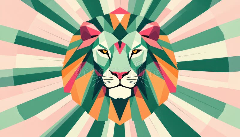 Geometric Lion Head Design with Colorful Mane and Dynamic Rays in the ...