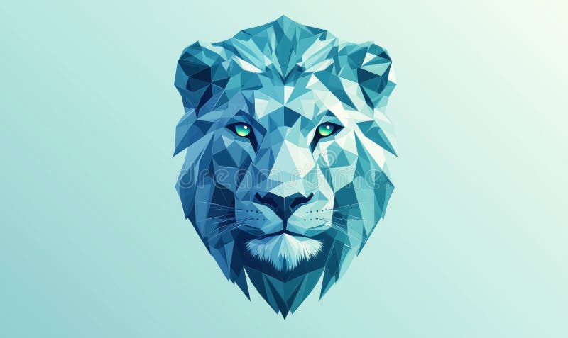 Geometric Lion Head Illustration in Cool Blue Tones with Sharp Angles ...