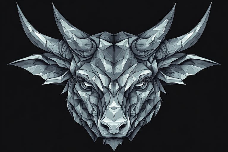 Geometric Low-poly Bull Head Illustration, Dark Background, Strong ...