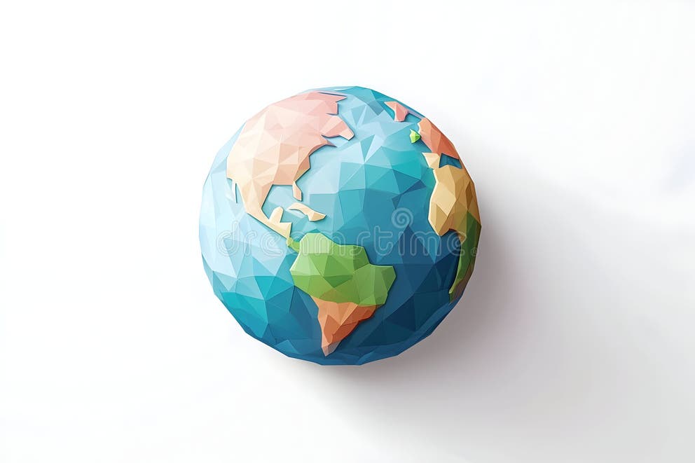 Geometric Low-poly Earth Globe on White Background Stock Illustration ...