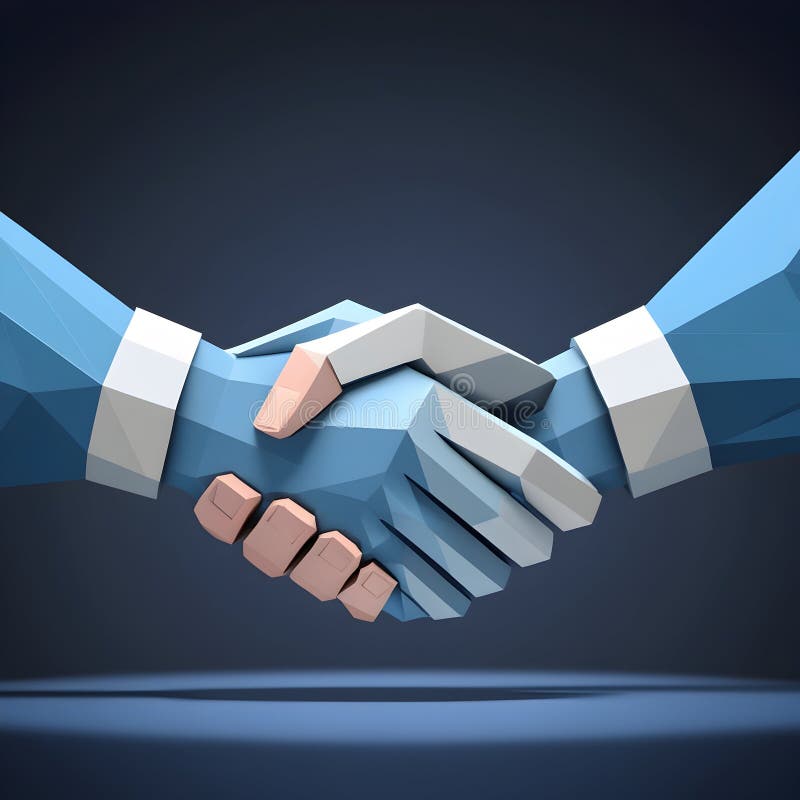 Abstract Low Poly Agreement Handshake on Dark Blue Background Stock ...