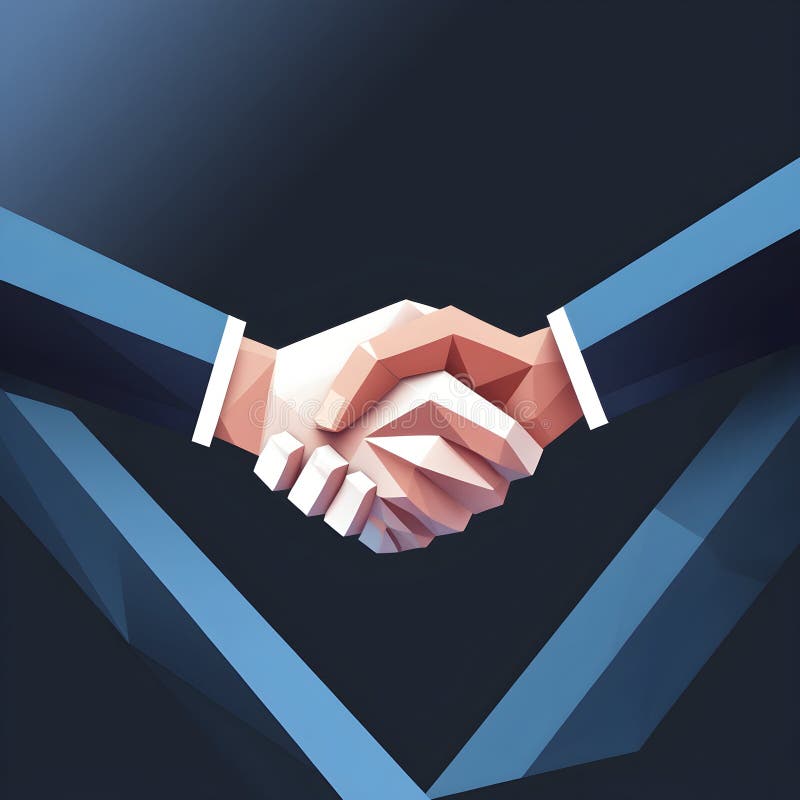 Abstract Low Poly Agreement Handshake on Dark Blue Background Stock ...