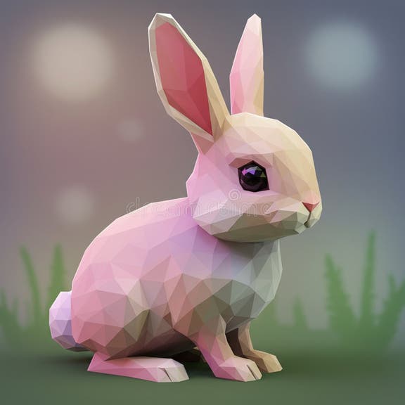 Geometric Low-poly Rabbit Design with a Pastel Pink and White Color ...