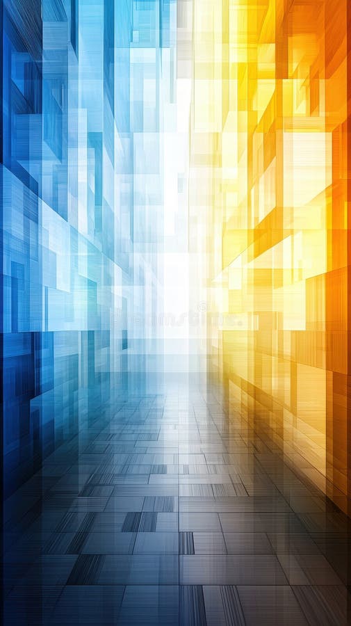 Geometric Luminous Grids in Blue and Orange Cascading Layers of Light ...