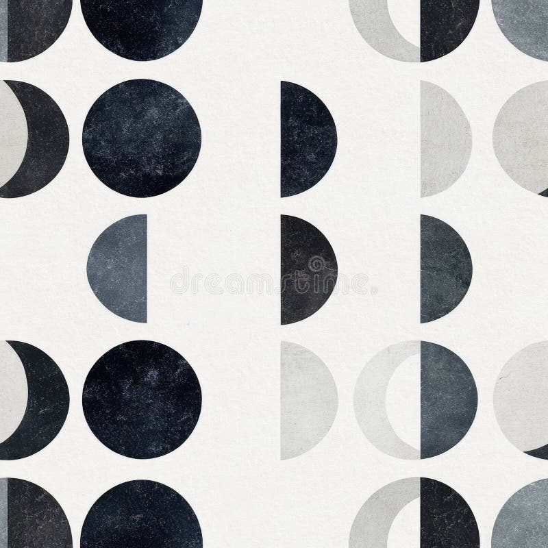 Geometric Lunar Phases Pattern in Black and White. Stock Photo - Image ...