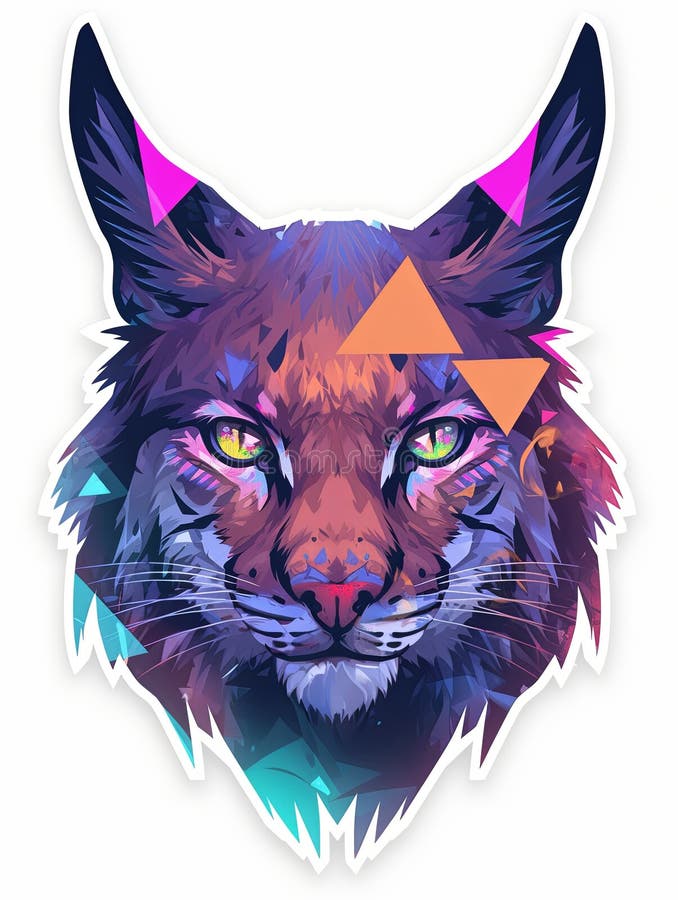 Geometric Lynx Head Portrait with Vibrant Colors and Sharp Lines Stock ...