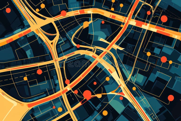 Geometric Map Design with Vibrant Colors and Key Intersections ...