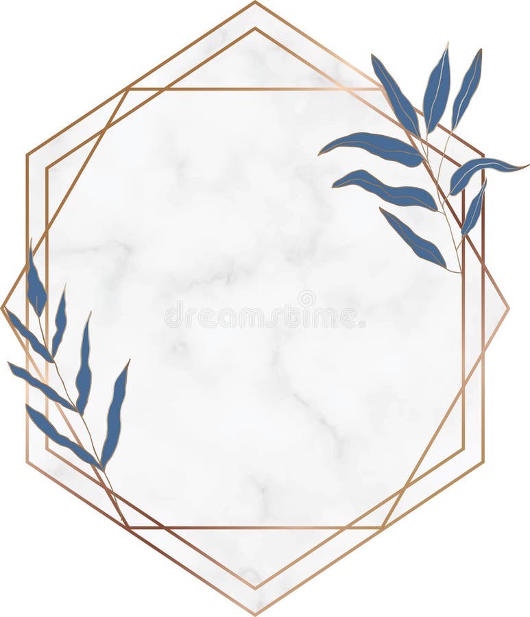 Geometric Marble Frame with Blue Hand Drawn Leaves Stock Vector ...