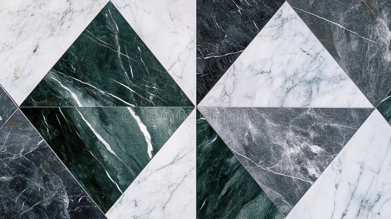 Geometric Marble Tile Pattern with Green and White Triangles Stock ...