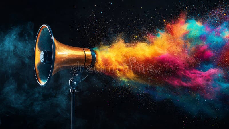 A Geometric Megaphone Logo Featuring a Vibrant Double Exposure Effect ...