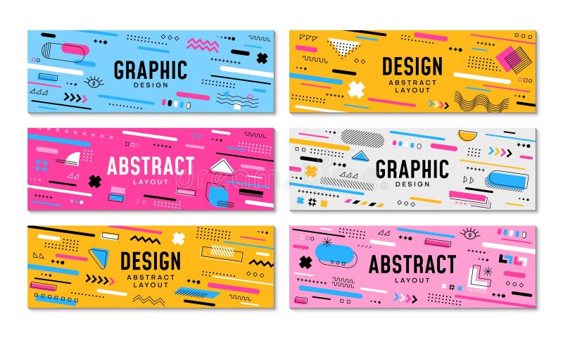 Geometric Memphis Banners, Abstract Modern Shapes Stock Illustration ...