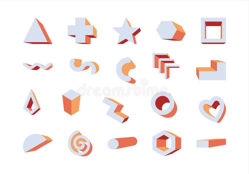 Geometric Memphis Extrude Element Shape Set Stock Vector - Illustration ...