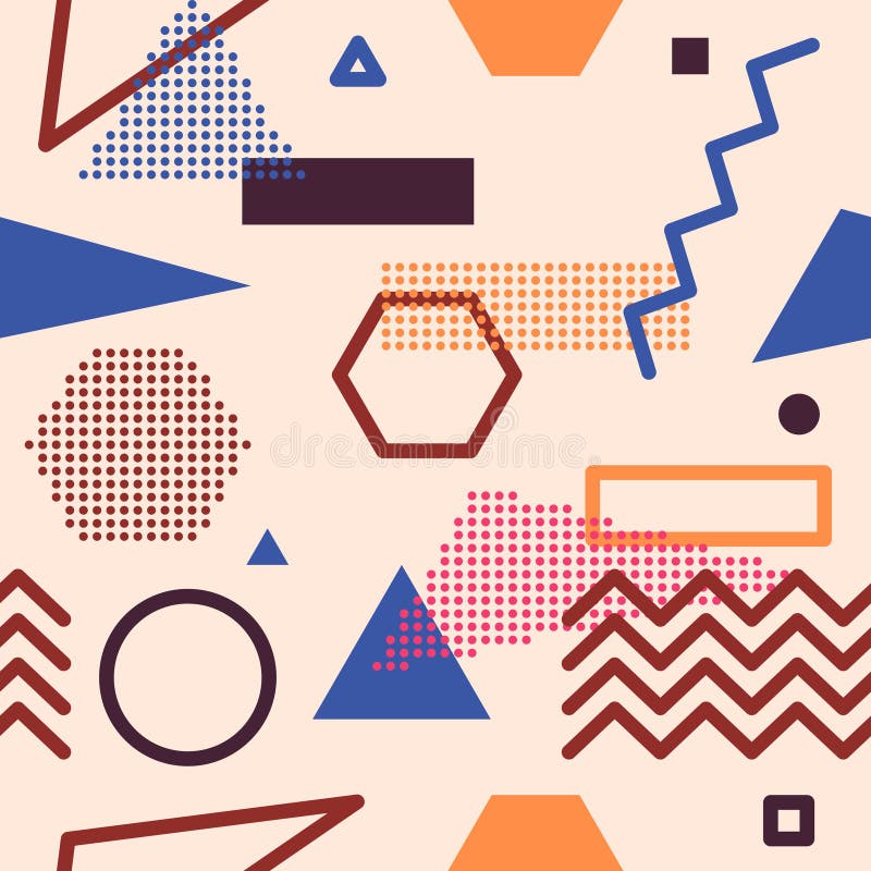 Geometric Memphis Lines Dots Background Seamless Pattern Wallpaper ...