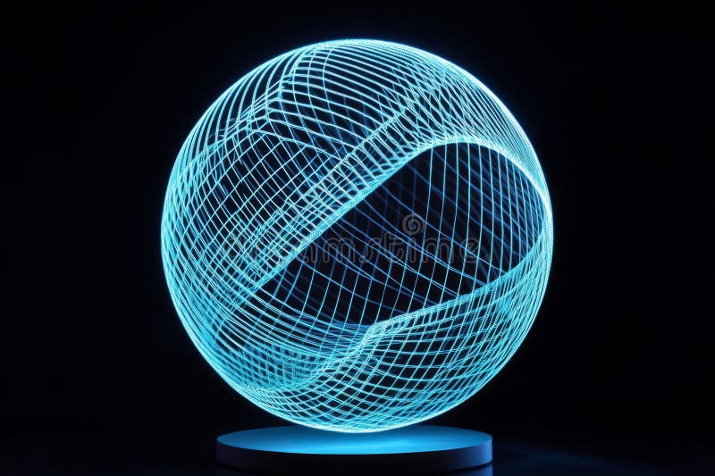 Geometric Mesh Wireframe Sphere, Glowing in Electric Blue on a Black ...