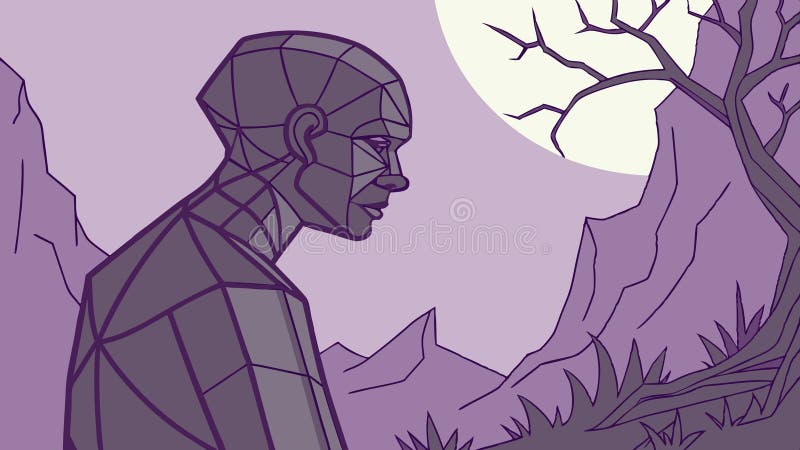 Geometric Mind: Silhouette in a Mystical Mountain Landscape, Vector ...