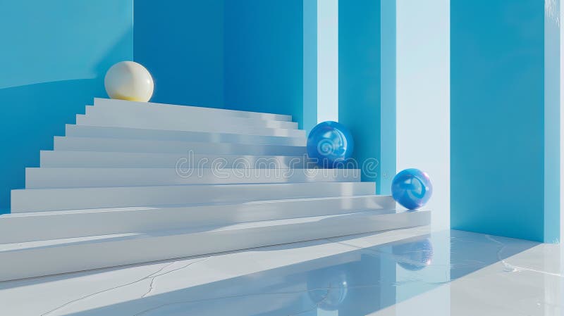 Geometric Minimalism: Abstract Blue Architecture with Spheres Stock ...