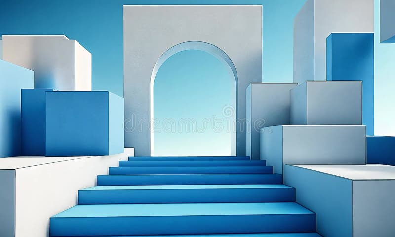 Geometric, Minimalist Display Stage in Vibrant Blue and White Stock ...