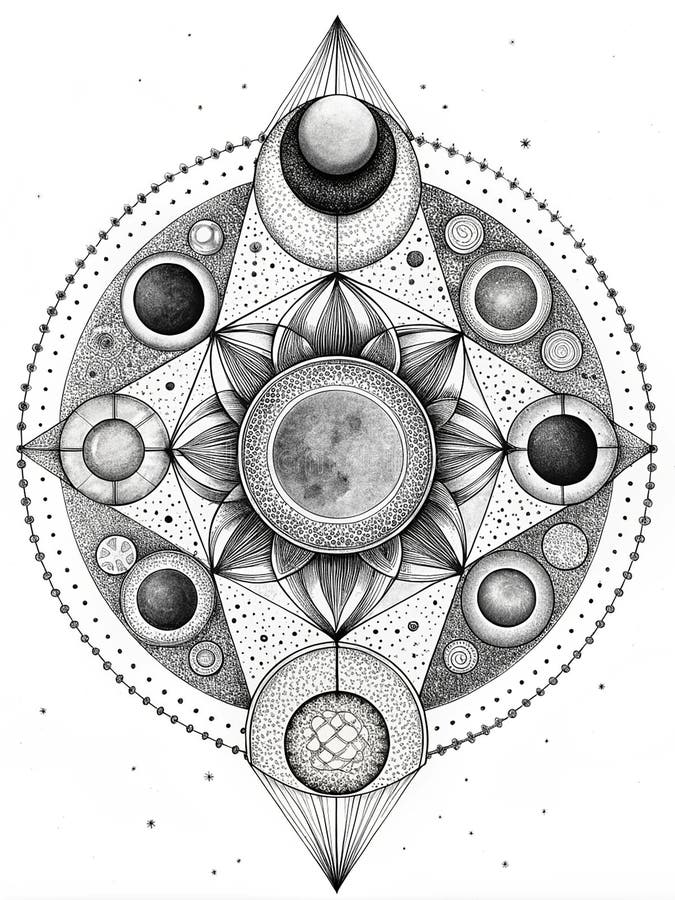 Geometric Moon Phases Dot Work Illustration Featuring Geometric ...