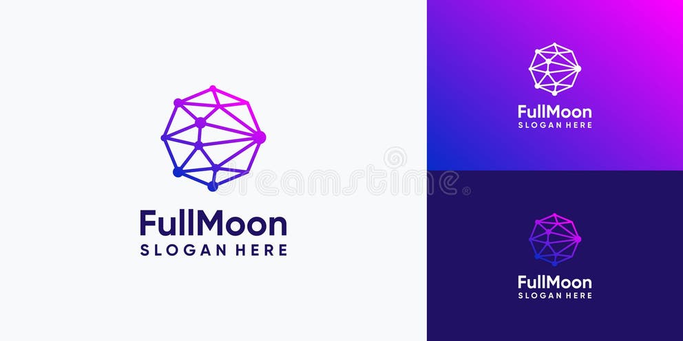 Geometric Moon Shape Technology Connection Vector Logo Design with ...